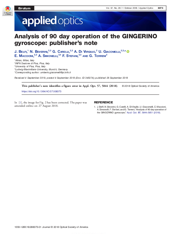 (PDF) Analysis of 90 day operation of the GINGERINO gyroscope