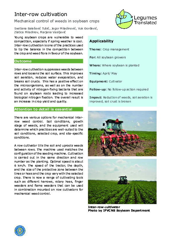 (PDF) Inter-row cultivation - Mechanical control of weeds in soybean crops