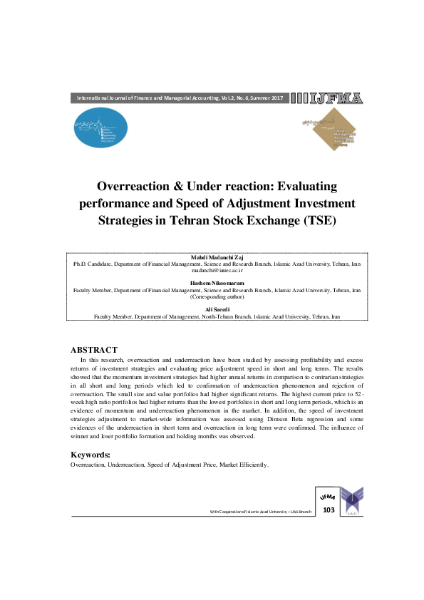 (PDF) Overreaction & Under reaction: Evaluating performance and Speed ...