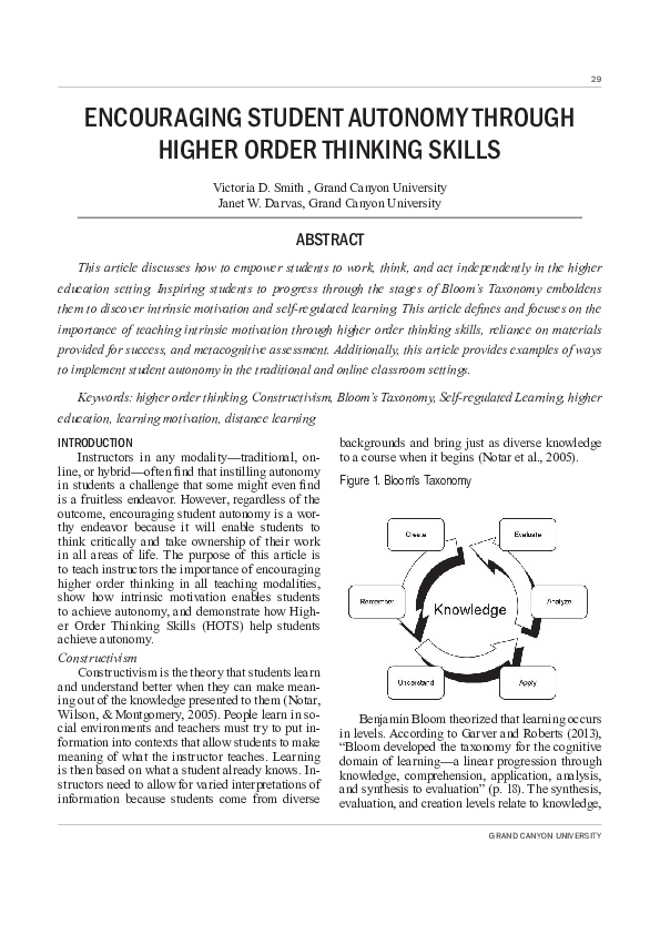 (PDF) Encouraging Student Autonomy Through Higher Order Thinking Skills