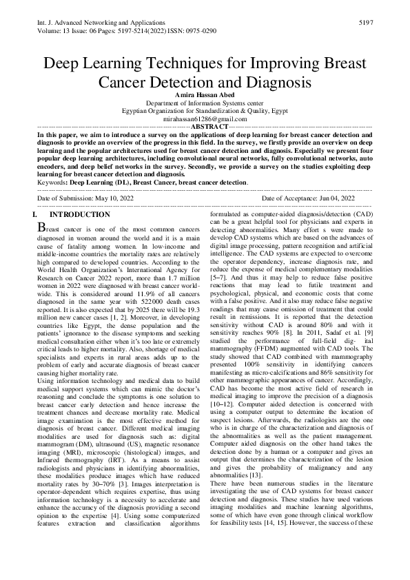(PDF) Deep Learning Techniques for Improving Breast Cancer Detection and Diagnosis