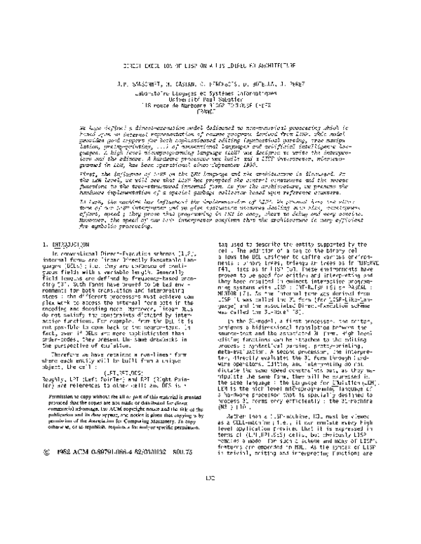 (PDF) Direct execution of lisp on a list_directed architecture
