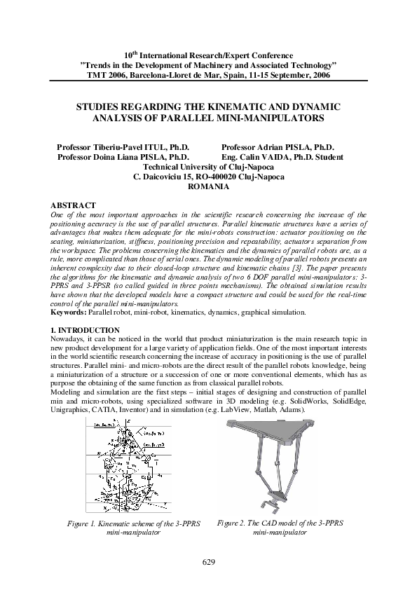 (PDF) Studies Regarding the Kinematic and Dynamic Analysis of Parallel Mini-Manipulators