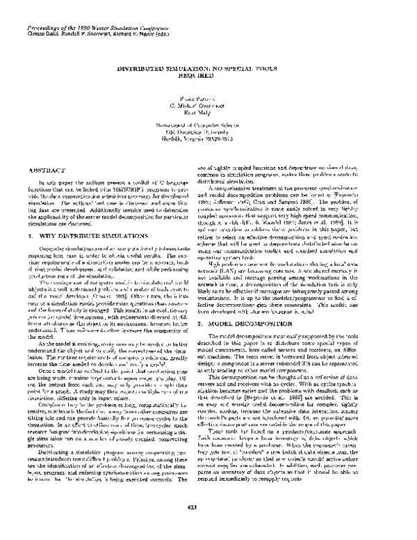 Pdf Distributed Simulation No Special Tools Required