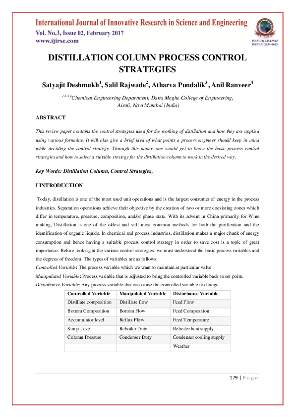 (PDF) Distillation Column Process Control Strategies