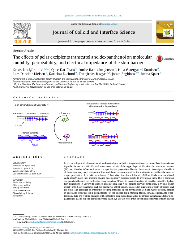 (PDF) The effects of polar excipients transcutol and dexpanthenol on ...