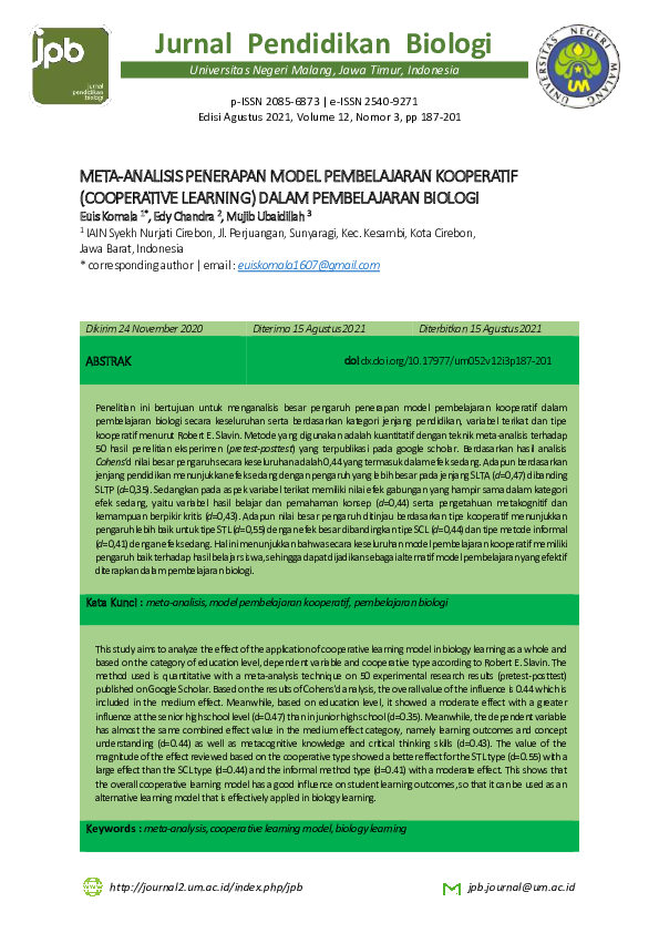 (PDF) META-ANALISIS PENERAPAN MODEL PEMBELAJARAN KOOPERATIF (COOPERATIVE LEARNING) DALAM ...