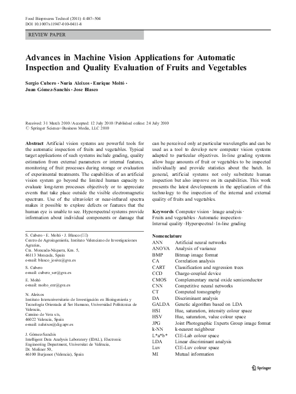 (PDF) Advances in Machine Vision Applications for Automatic Inspection and Quality Evaluation of ...
