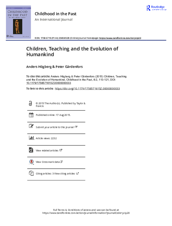 (PDF) Children, Teaching and the Evolution of Humankind