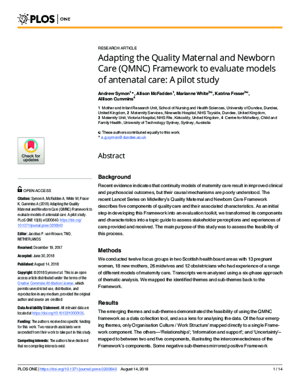 (PDF) Adapting the Quality Maternal and Newborn Care (QMNC) Framework ...