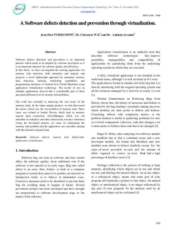 (PDF) Software Defects Detection and Prevention Through Virtualization