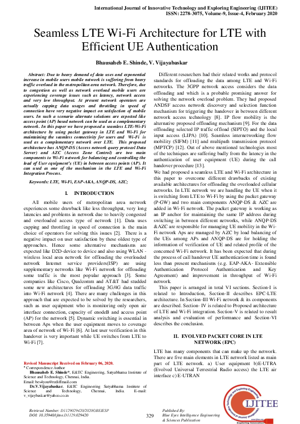 (PDF) Seamless LTE Wi-Fi Architecture for LTE with Efficient UE ...