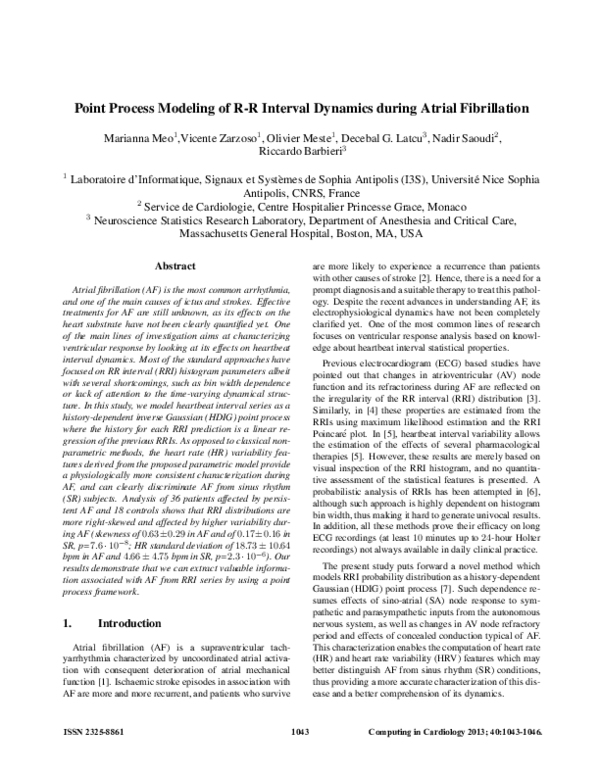 (PDF) Point process modeling of RR interval dynamics during atrial ...