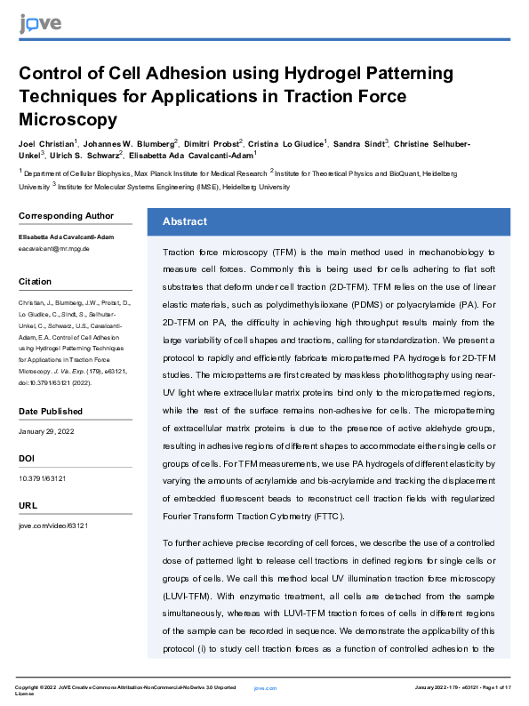 (PDF) Control of Cell Adhesion using Hydrogel Patterning Techniques for ...