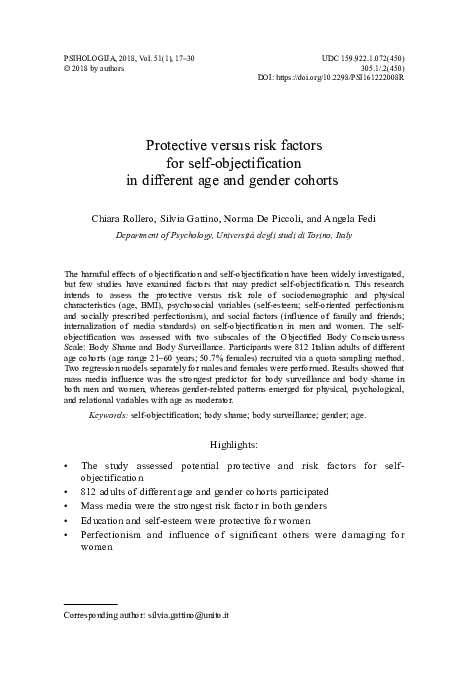 (PDF) Protective versus risk factors for self-objectification in ...