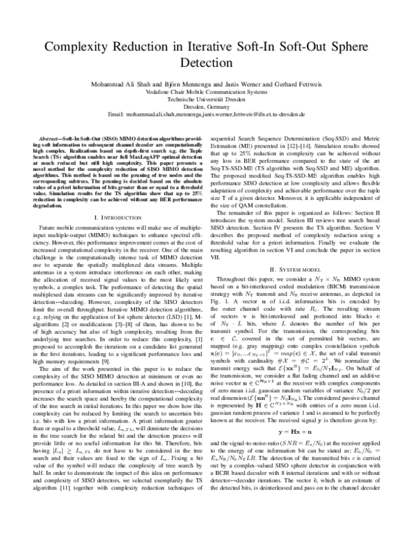 Pdf Complexity Reduction In Iterative Soft In Soft Out Sphere Detection