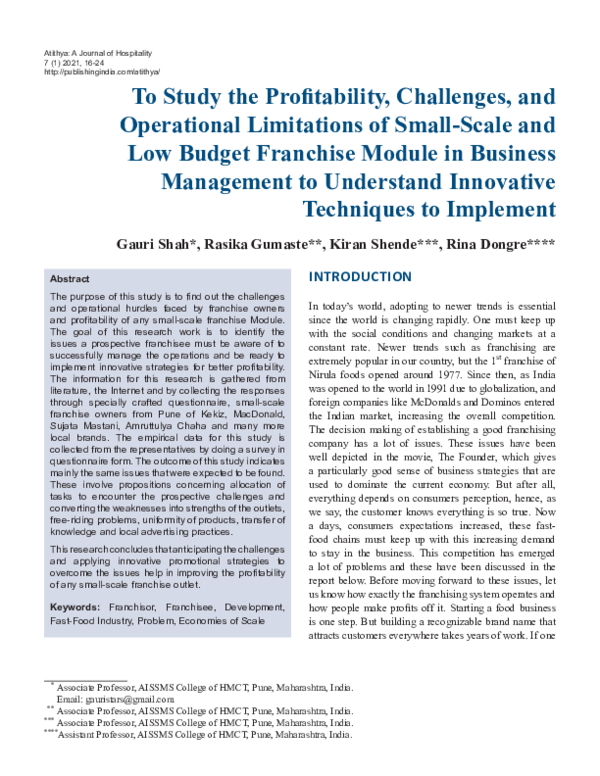 (PDF) To Study the Profitability, Challenges, and Operational ...
