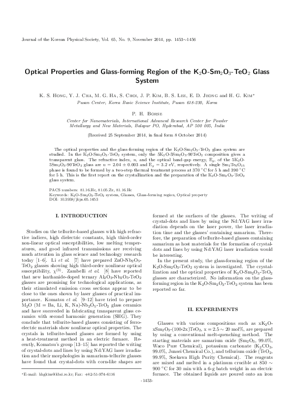 (PDF) Optical properties and glass-forming region of the K2O-Sm2O3-TeO2 ...