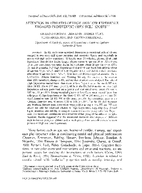 (PDF) Attention in Athletes of High and Low Experience Engaged in ...