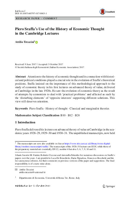 (PDF) Piero Sraffa’s Use of the History of Economic Thought in the ...