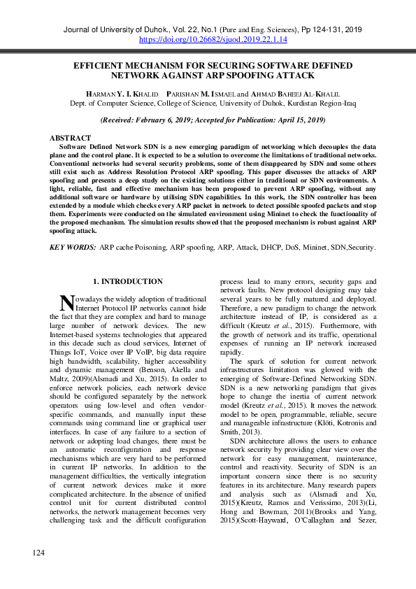 (PDF) Efficient Mechanism for Securing Software Defined Network Against Arp Spoofing Attack ...