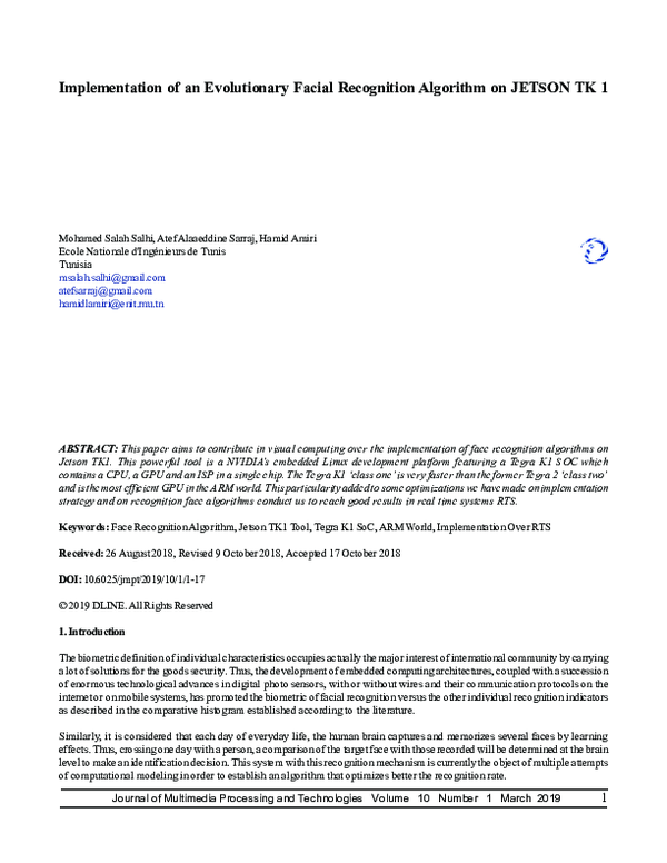 (PDF) Implementation of an Evolutionary Facial Recognition Algorithm on JETSON TK 1