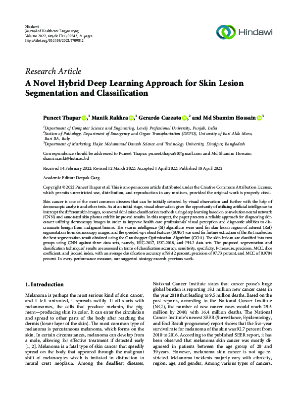(PDF) A Novel Hybrid Deep Learning Approach for Skin Lesion Segmentation and Classification
