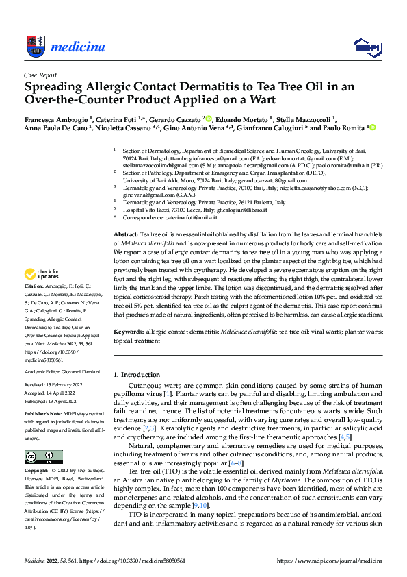 (PDF) Spreading Allergic Contact Dermatitis to Tea Tree Oil in an Over ...