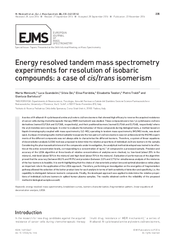 (PDF) Energy resolved tandem mass spectrometry experiments for ...