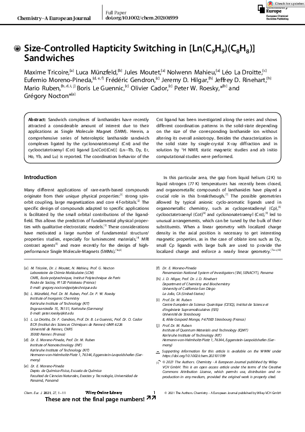 (PDF) Size‐Controlled Hapticity Switching in [Ln(C 9 H 9 )(C 8 H 8 ...