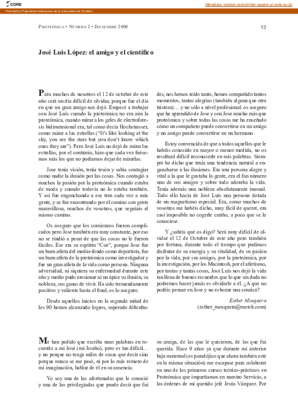 (PDF) José Luis López: el amigo y el científico