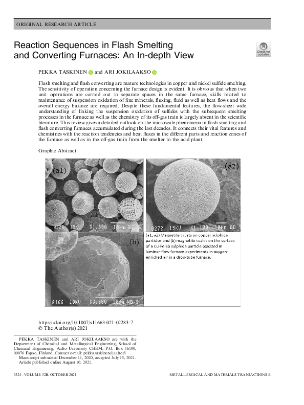 (PDF) Reaction Sequences in Flash Smelting and Converting Furnaces: An ...