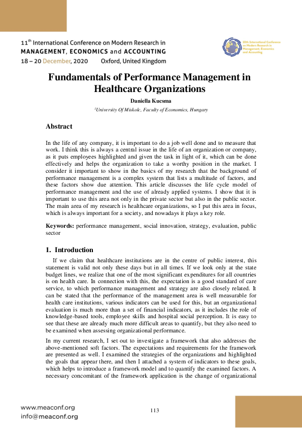 (PDF) Fundamentals of Performance Management in Healthcare Organizations
