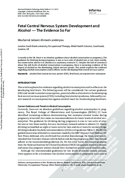 (PDF) Fetal Central Nervous System Development and Alcohol — The ...