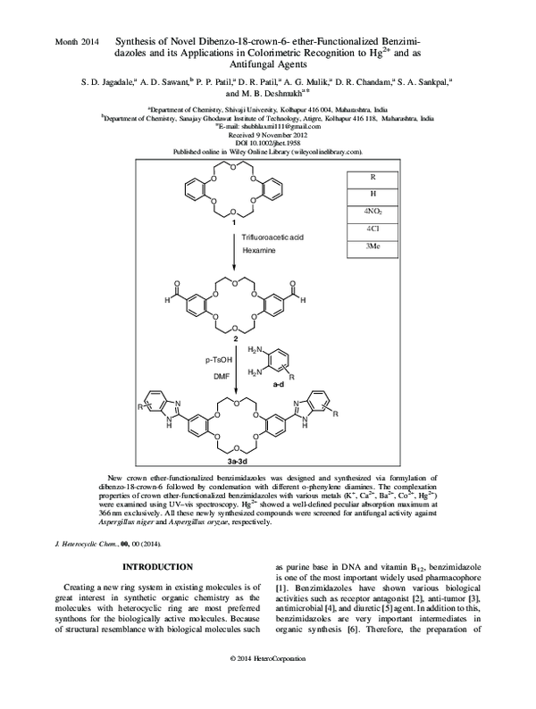 (PDF) Synthesis of Novel Dibenzo-18-crown-6- ether-Functionalized ...