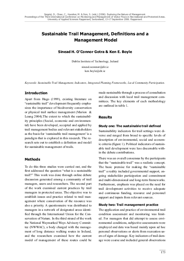 (PDF) Sustainable Trail Management, Definitions and a Management Model
