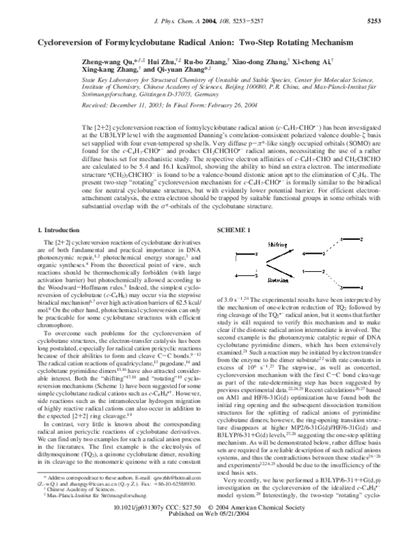 (PDF) Cycloreversion of Formylcyclobutane Radical Anion: Two-Step ...