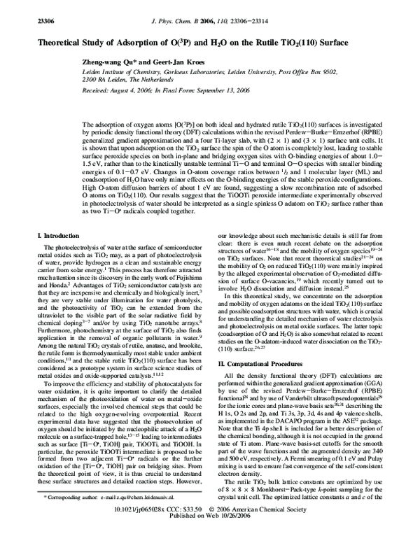 (PDF) Theoretical Study of Adsorption of O(3P) and H2O on the Rutile ...