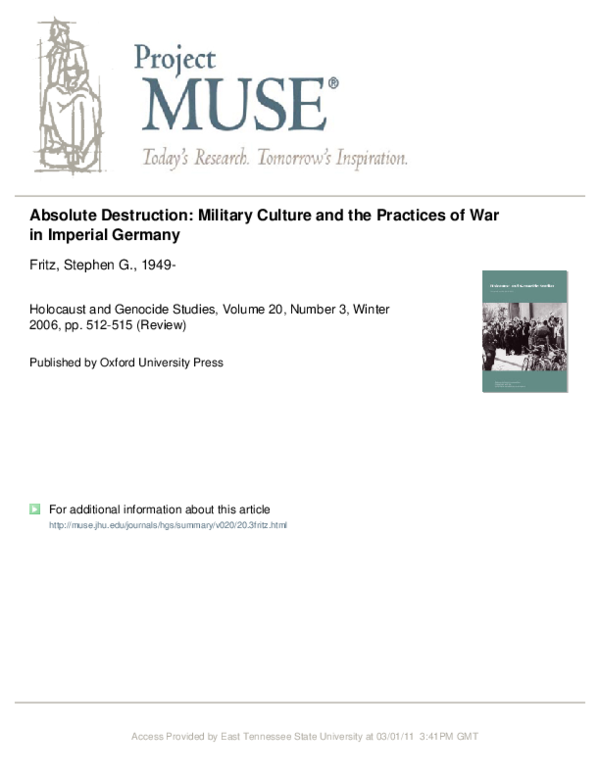 (PDF) Absolute Destruction: Military Culture and the Practices of War ...