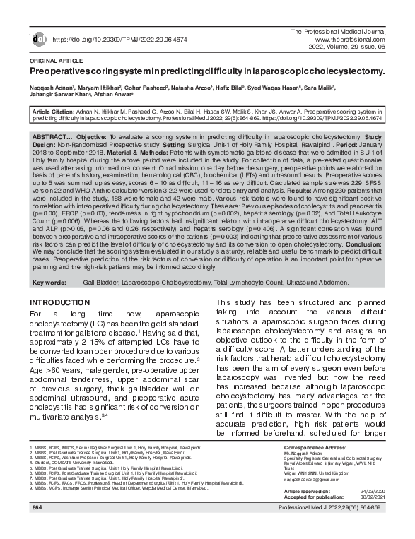 Pdf Preoperative Scoring System In Predicting Difficulty In