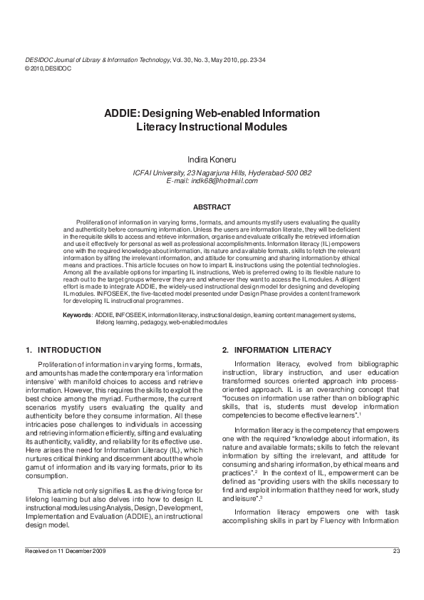 (PDF) ADDIE: Designing Web-enabled Information Literacy Instructional ...