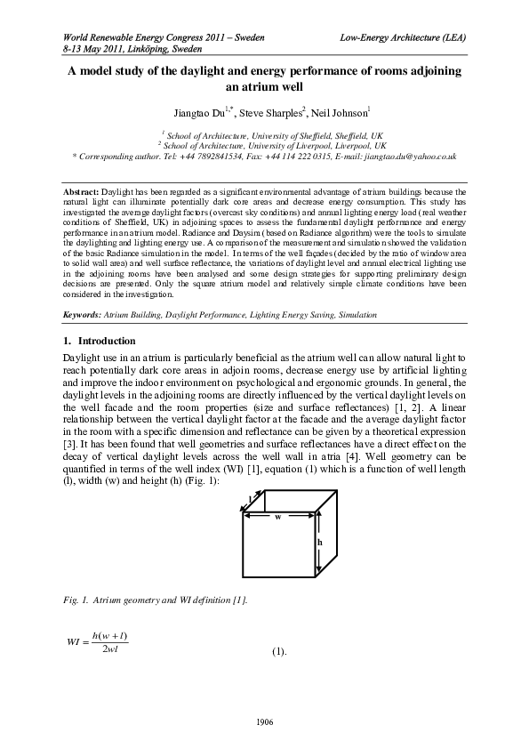 (PDF) A Model Study of the Daylight and Energy Performance of Rooms ...