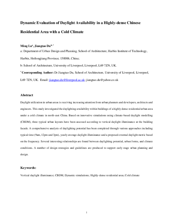 (PDF) Dynamic Evaluation of Daylight Availability in a Highly-dense ...