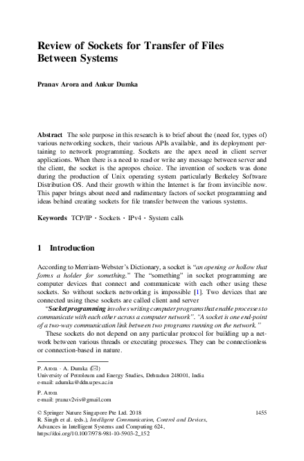 (PDF) Review of Sockets for Transfer of Files Between Systems