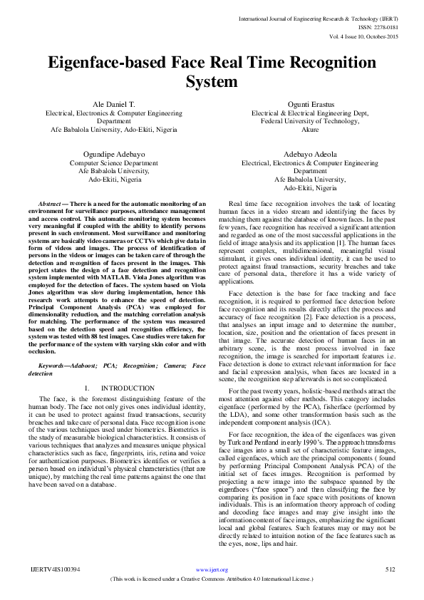 (PDF) Eigenface-based Face Real Time Recognition System