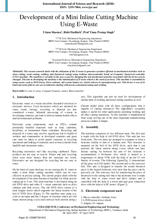 (PDF) Development of a Mini Inline Cutting Machine Using E-Waste