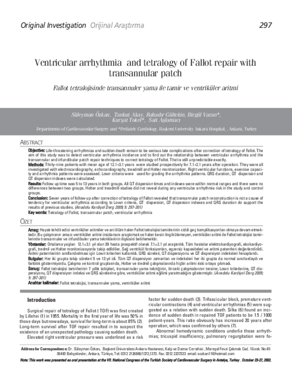 (PDF) Ventricular arrhythmia and tetralogy of Fallot repair with ...