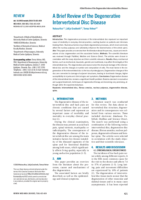 (PDF) A Brief Review of the Degenerative Intervertebral Disc Disease