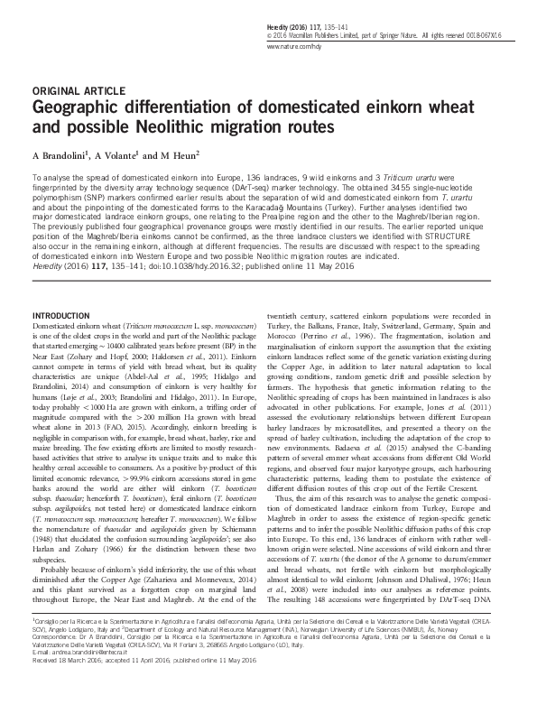 (PDF) Geographic differentiation of domesticated einkorn wheat and ...