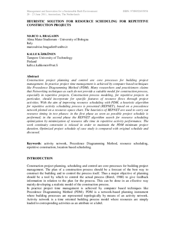 (PDF) Heuristic solution for resource scheduling for repetitive ...